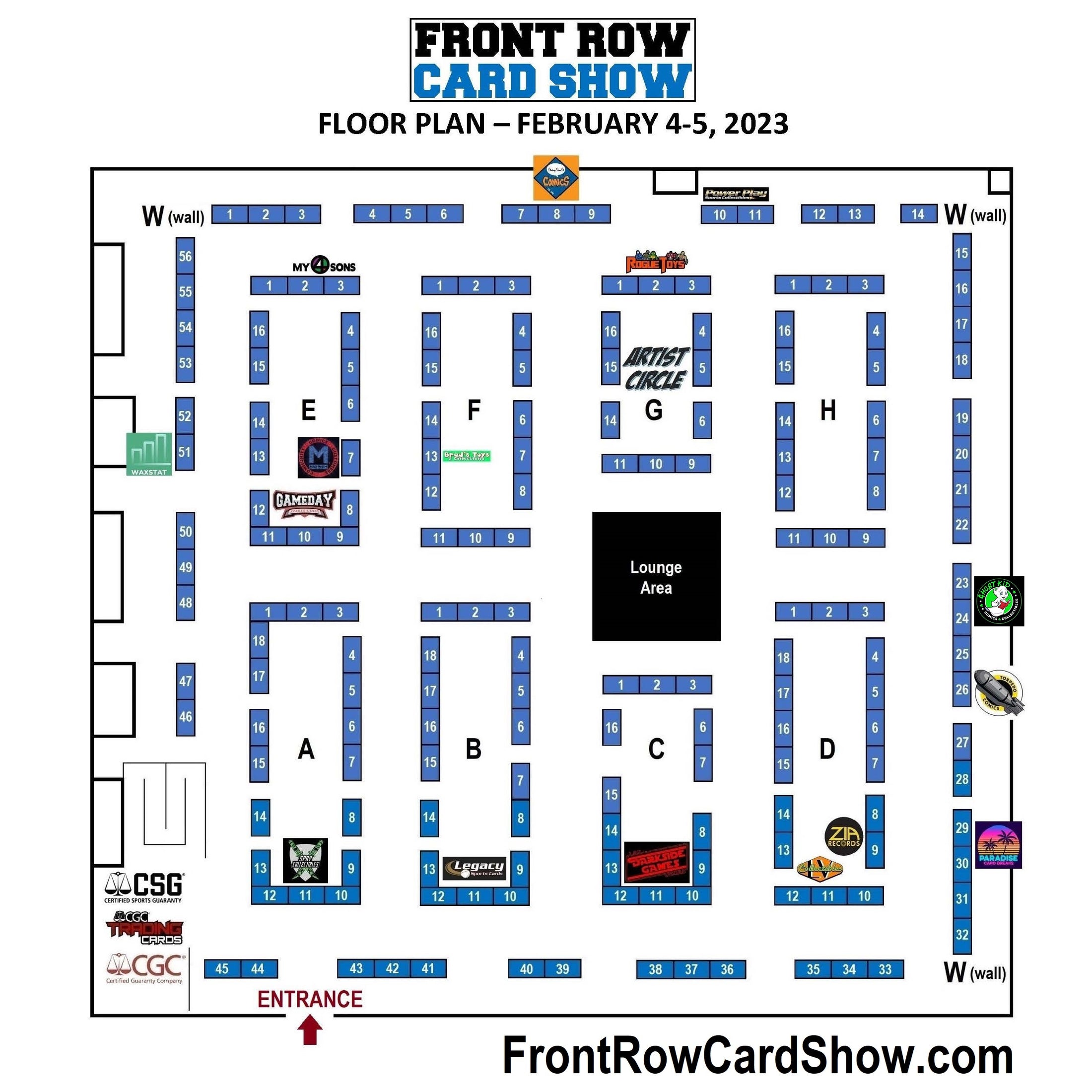 FLOOR PLAN FOR FEBRUARY 4-5, 2023 SHOW – Front Row Card Show
