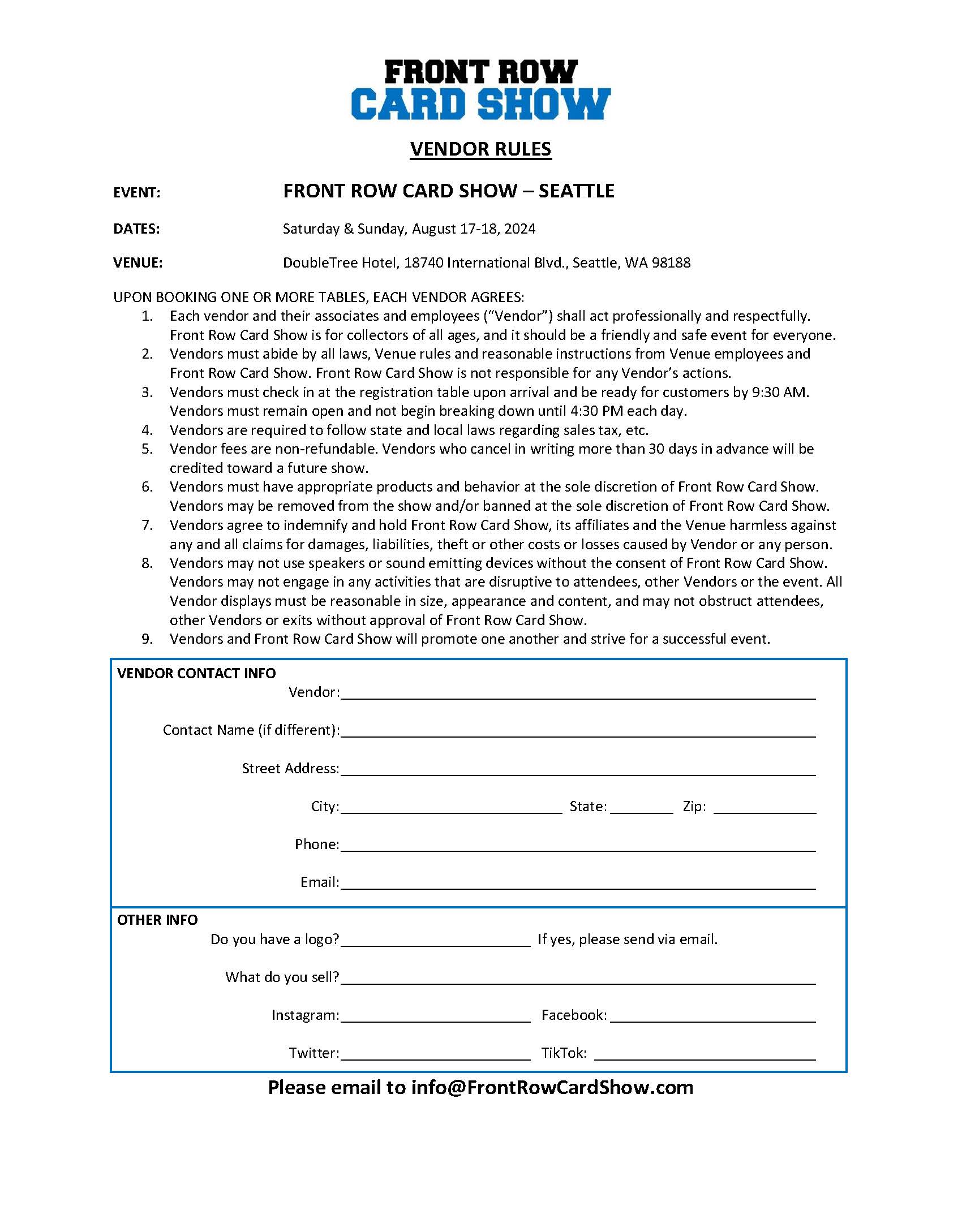 Vendors – Front Row Card Show