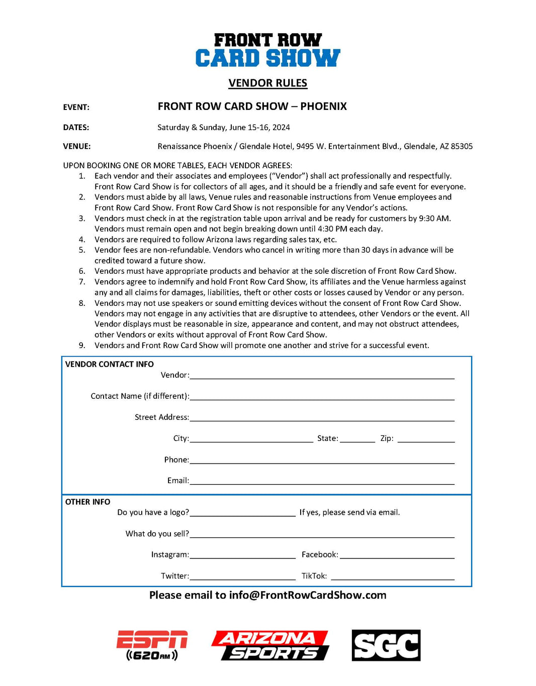 Vendors – Front Row Card Show