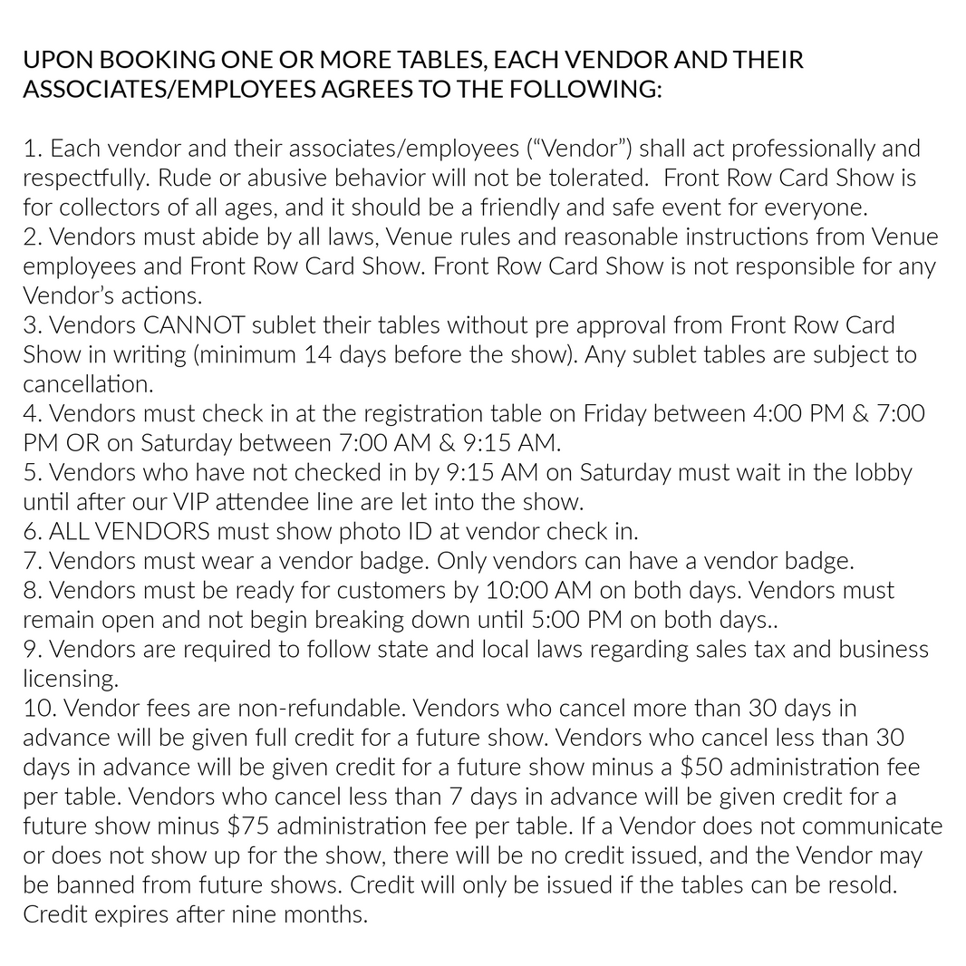 Vendors – Front Row Card Show